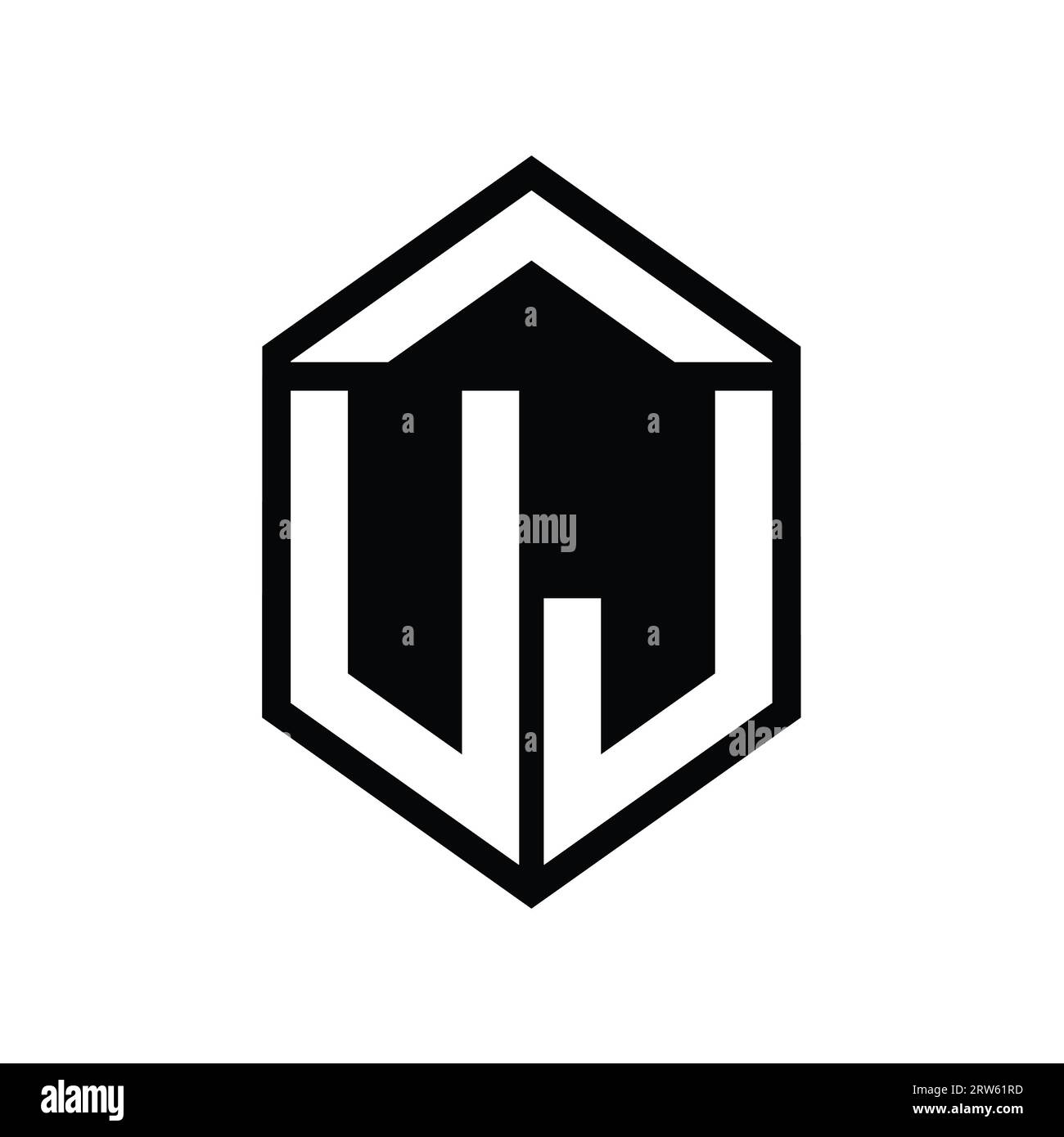 UJ Letter Logo monogram simple hexagon shield shape isolated style ...