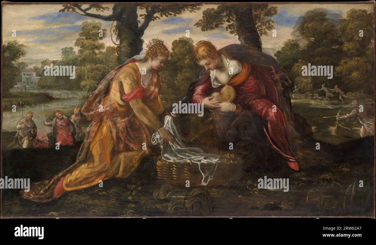 The Finding of Moses, oil painting by artist Jacopo Tintoretto (Jacopo Robusti), ca.1560s Stock ...