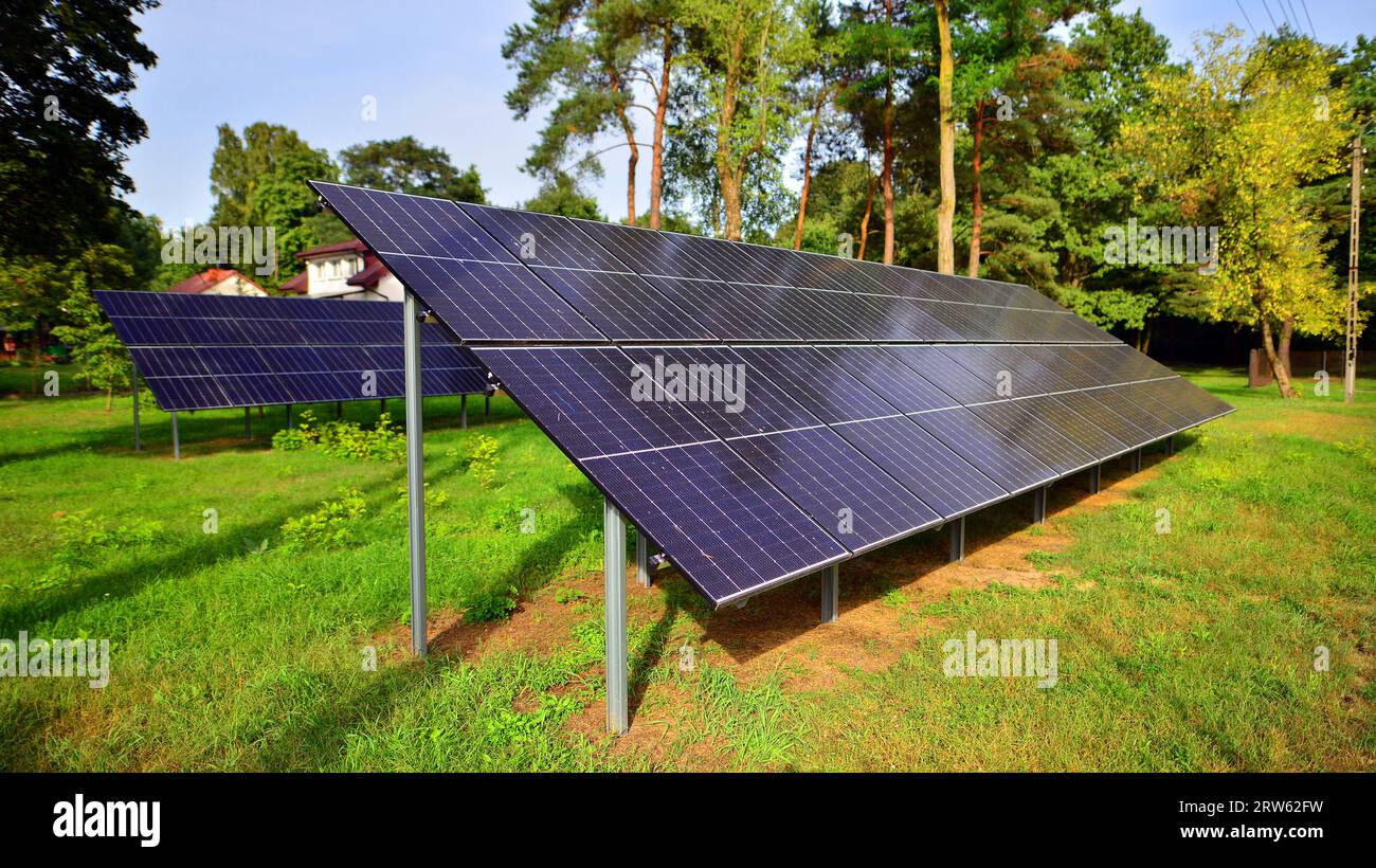 Solar panels with a large surface. Photovoltaic panels standing on a ...
