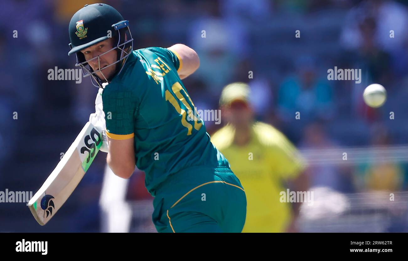 South Africa's David Miller plays a shot during the fifth and final ODI ...