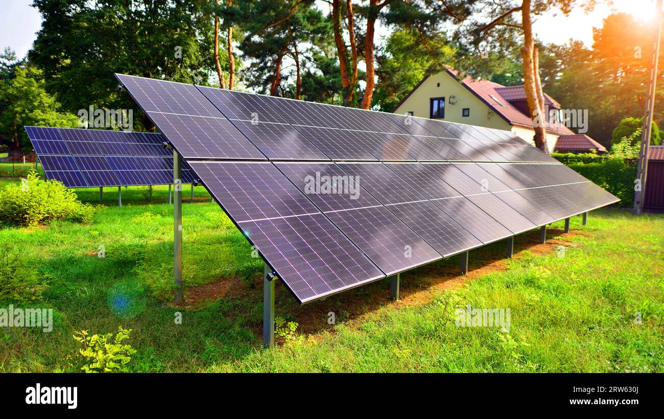 Solar panels with a large surface. Photovoltaic panels standing on a ...