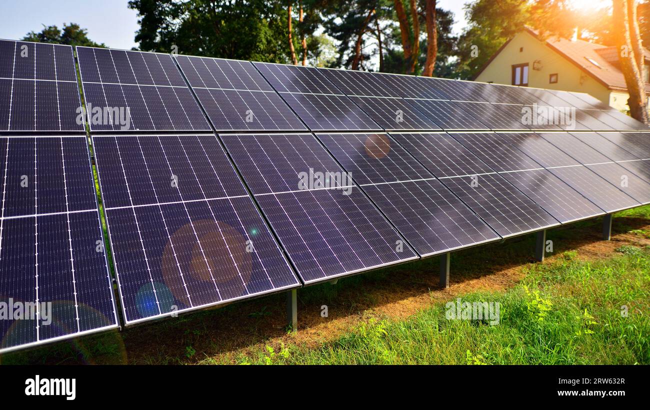 Solar panels with a large surface. Photovoltaic panels standing on a ...