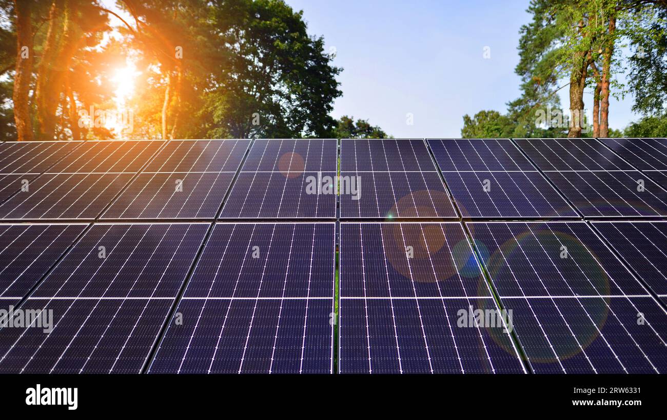 Solar panels with a large surface. Photovoltaic panels standing on a ...
