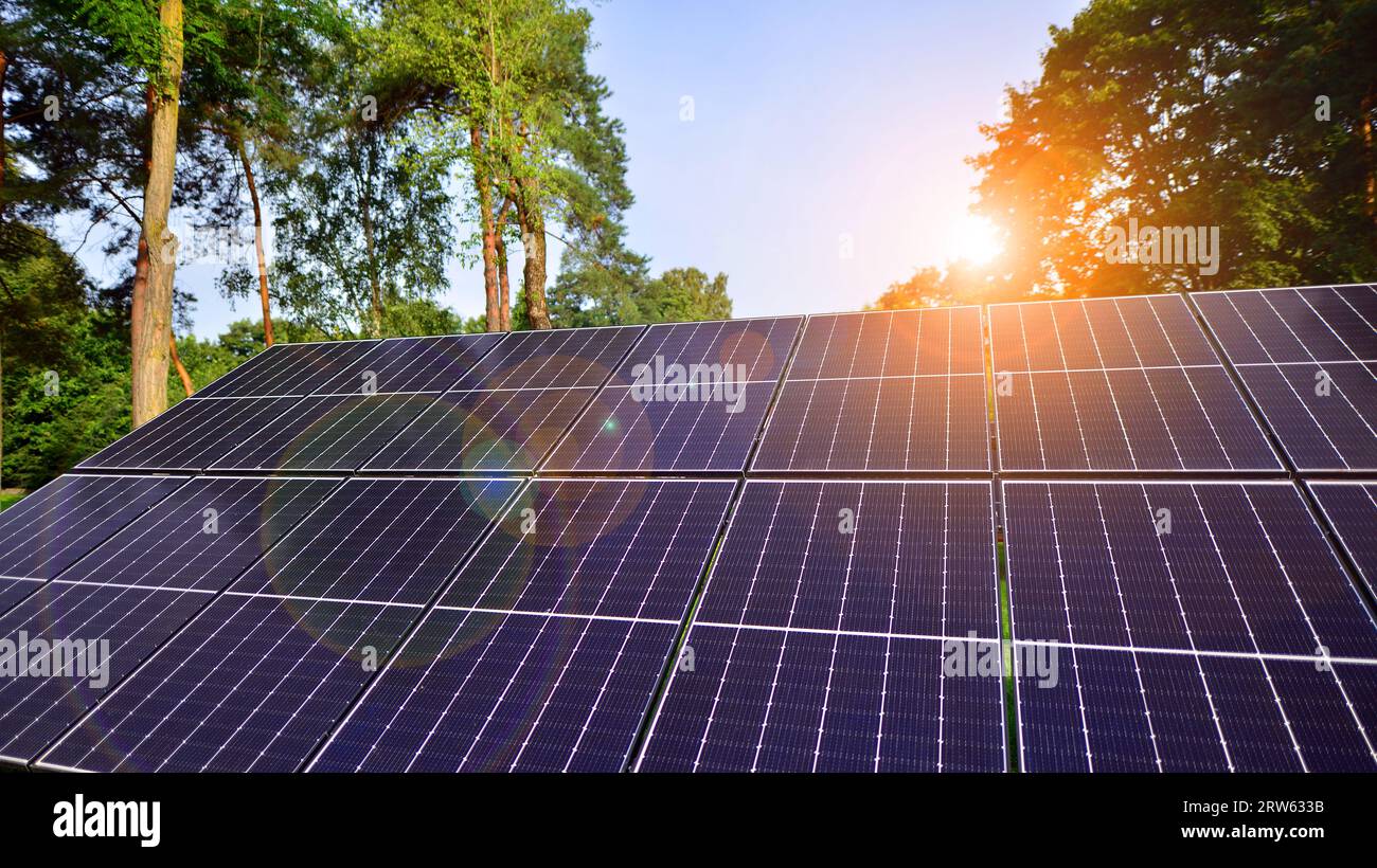 Solar panels with a large surface. Photovoltaic panels standing on a ...