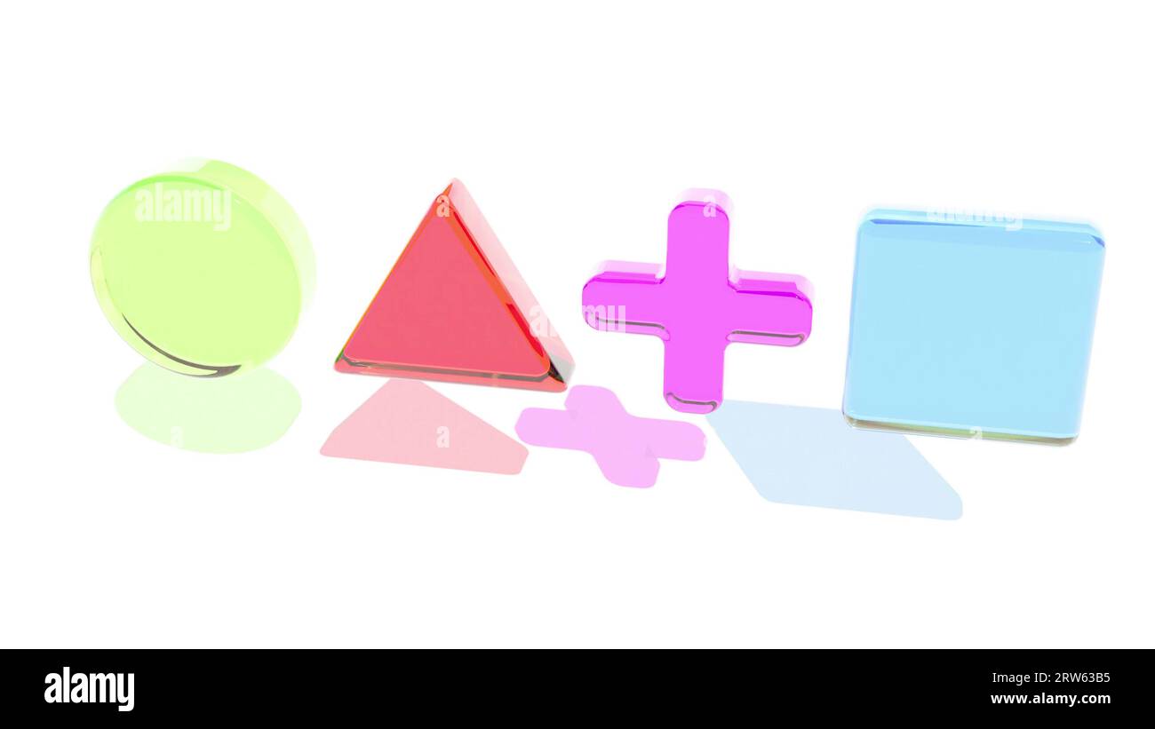 Four colorful geometric shapes the shapes are arranged in a line from ...