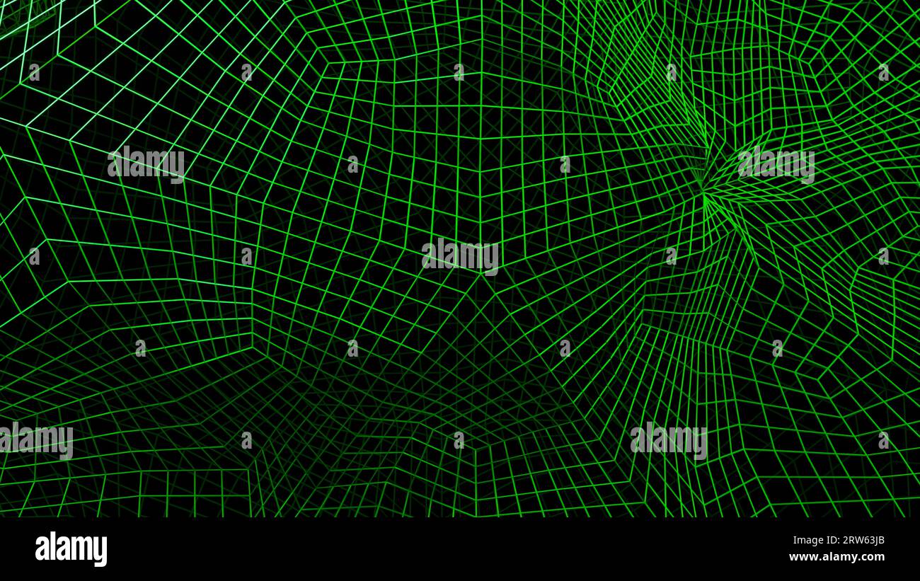 Abstract space with curving 3d grid. Design. Cyber mesh with moving ...