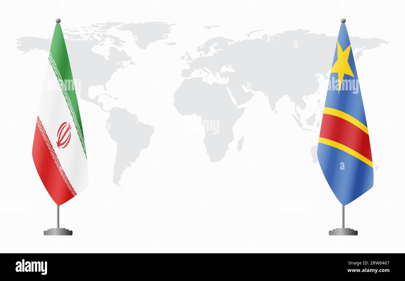 Iran and Democratic Republic of Congo flags for official meeting ...