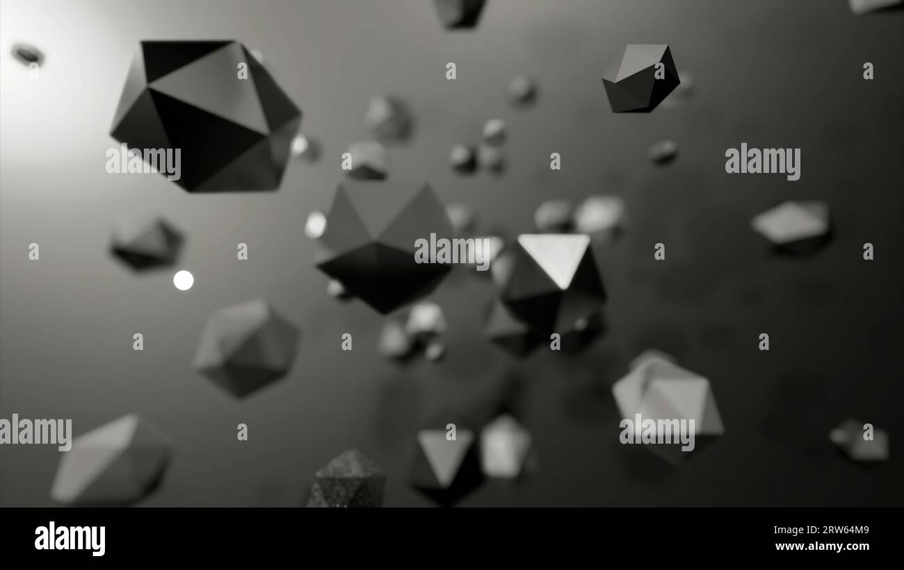 Geometric molecules move in rotating flow. Design. 3D polygons rotate ...