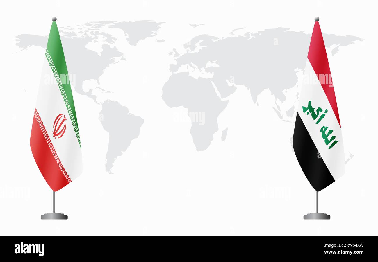 Iran and Iraq flags for official meeting against background of world ...
