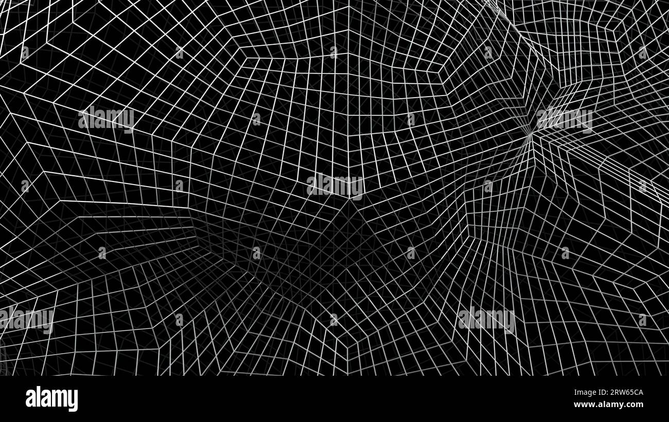 Abstract space with curving 3d grid. Design. Cyber mesh with moving ...