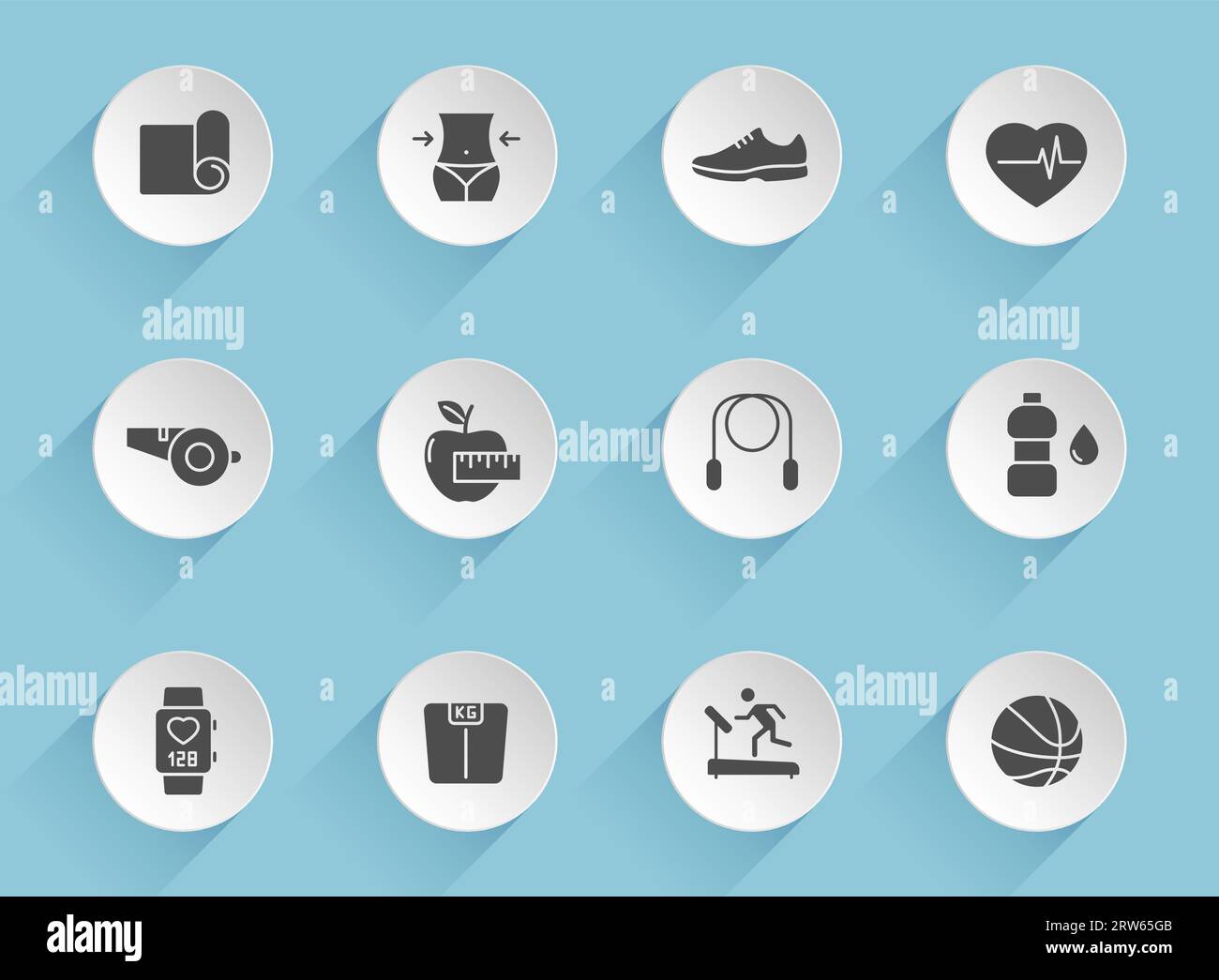 fitness vector icons on round puffy paper circles Stock Vector Image ...