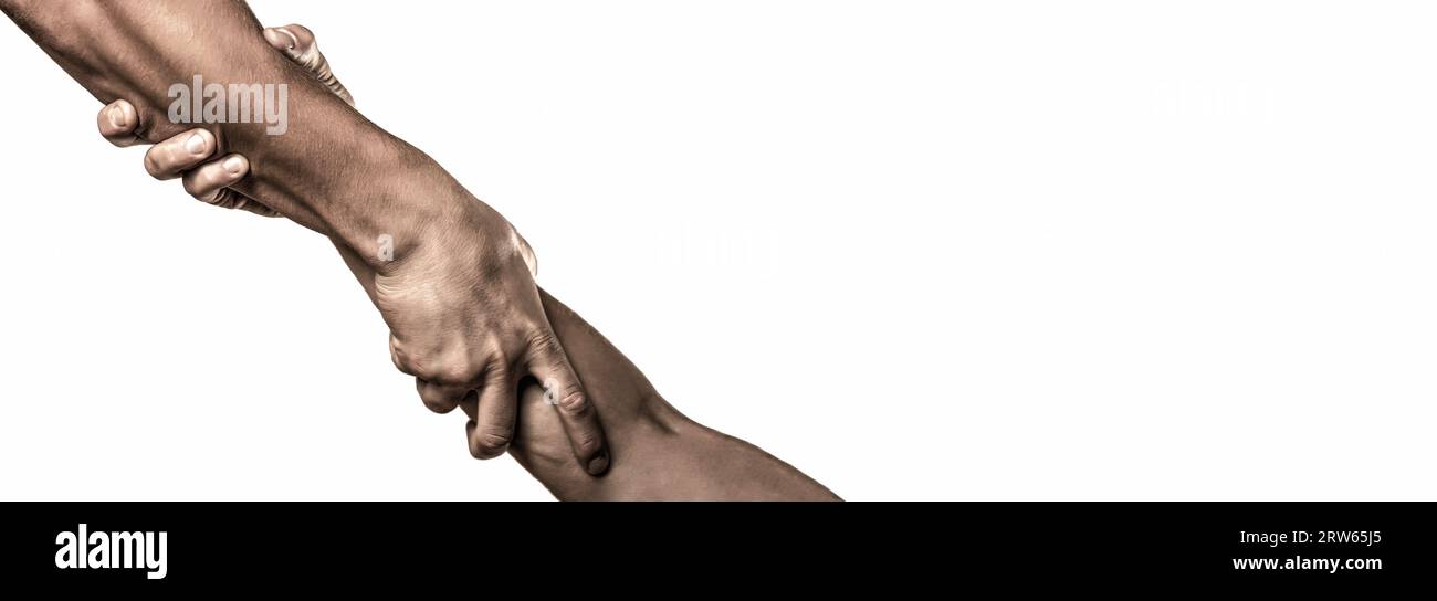 Two hands, helping arm of a friend, teamwork. Helping hand outstretched ...