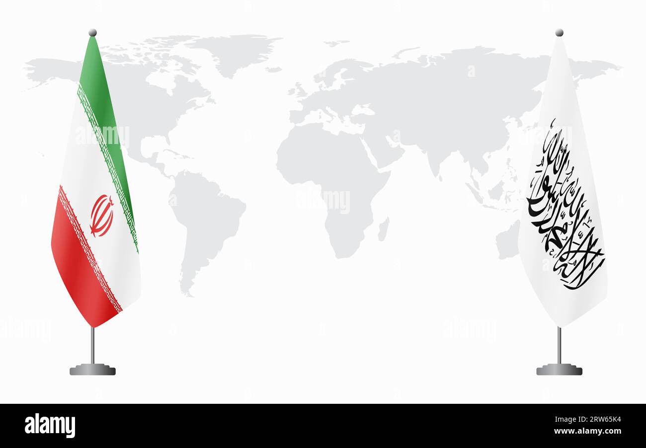 Iran and Afghanistan flags for official meeting against background of ...