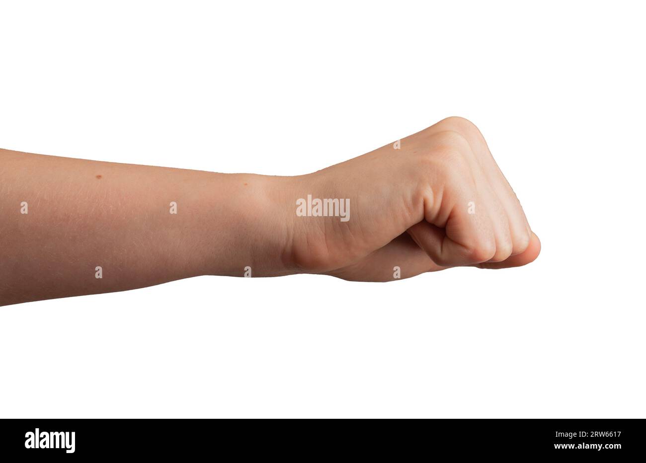Female fist stretched forward, side view, greeting hand bump gesture ...