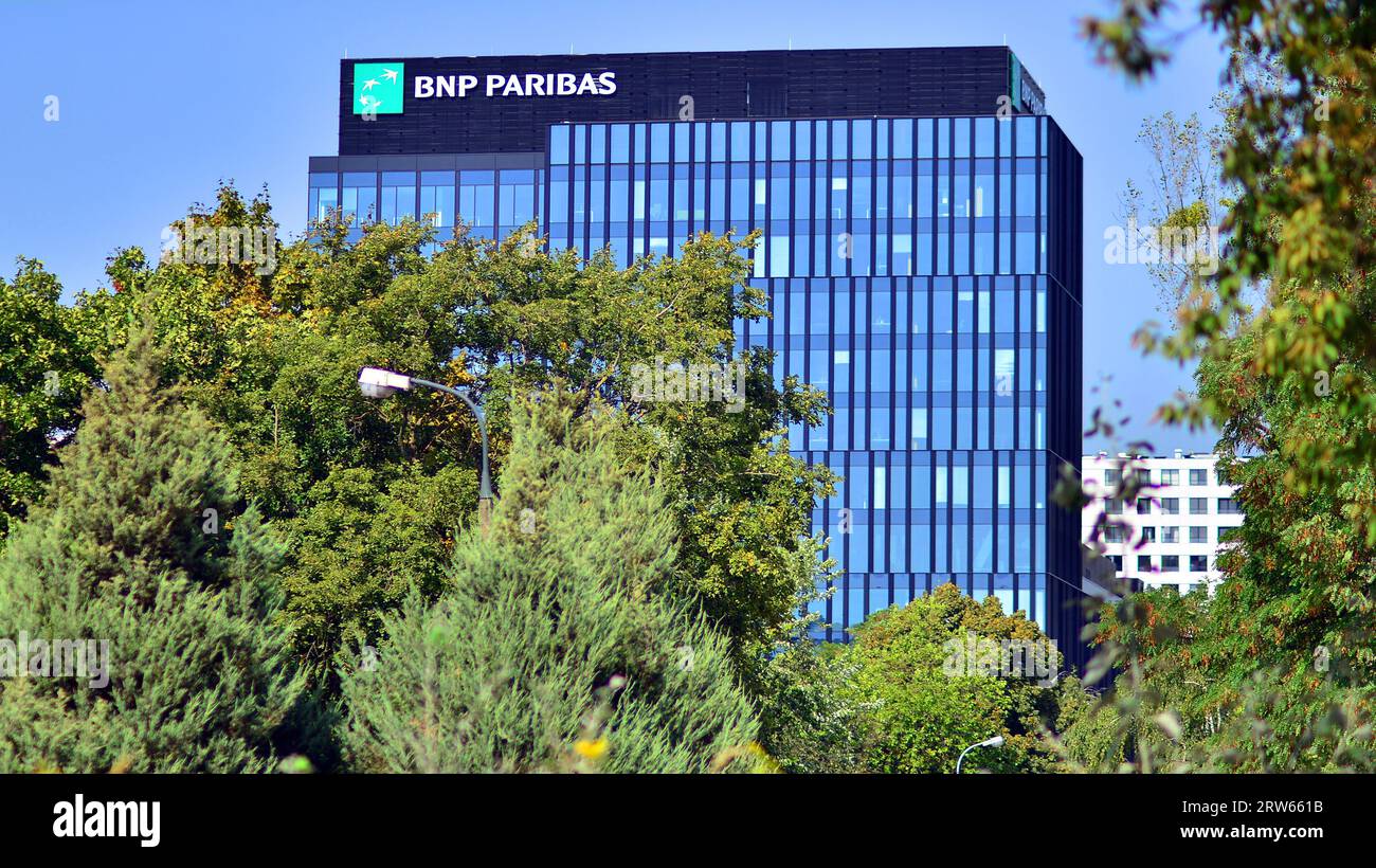 Warsaw, Poland. 10 September 2023. BNP Paribas bank logo on a office ...