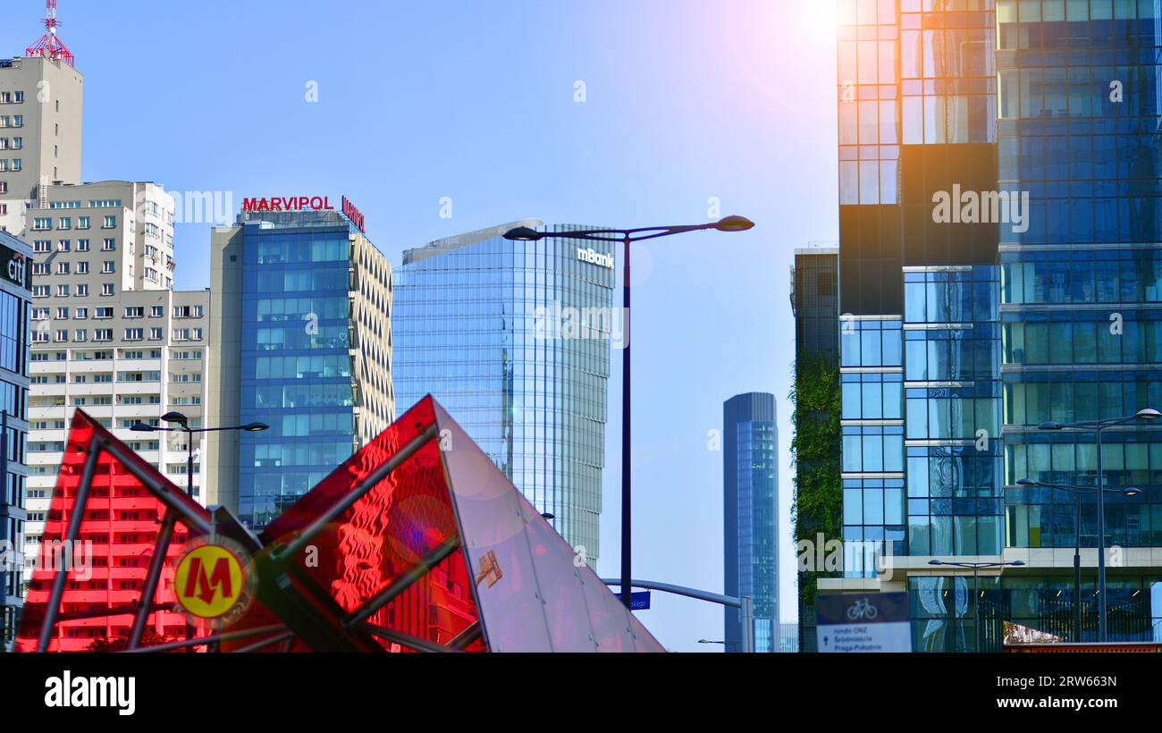Warsaw, Poland. 10 September 2023. Roundabout Daszynski. Skyscrapers in ...