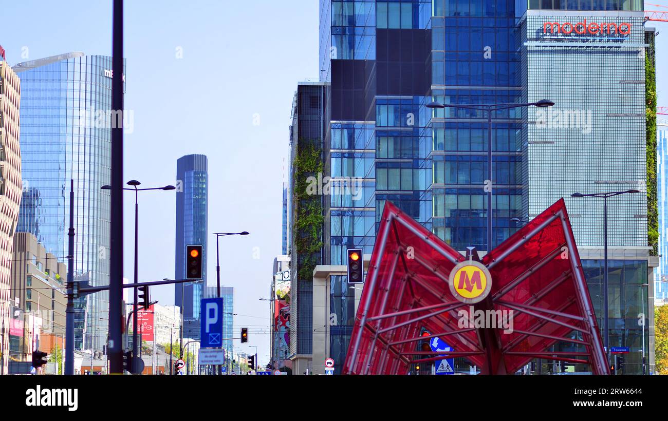 Warsaw, Poland. 10 September 2023. Roundabout Daszynski. Skyscrapers in ...