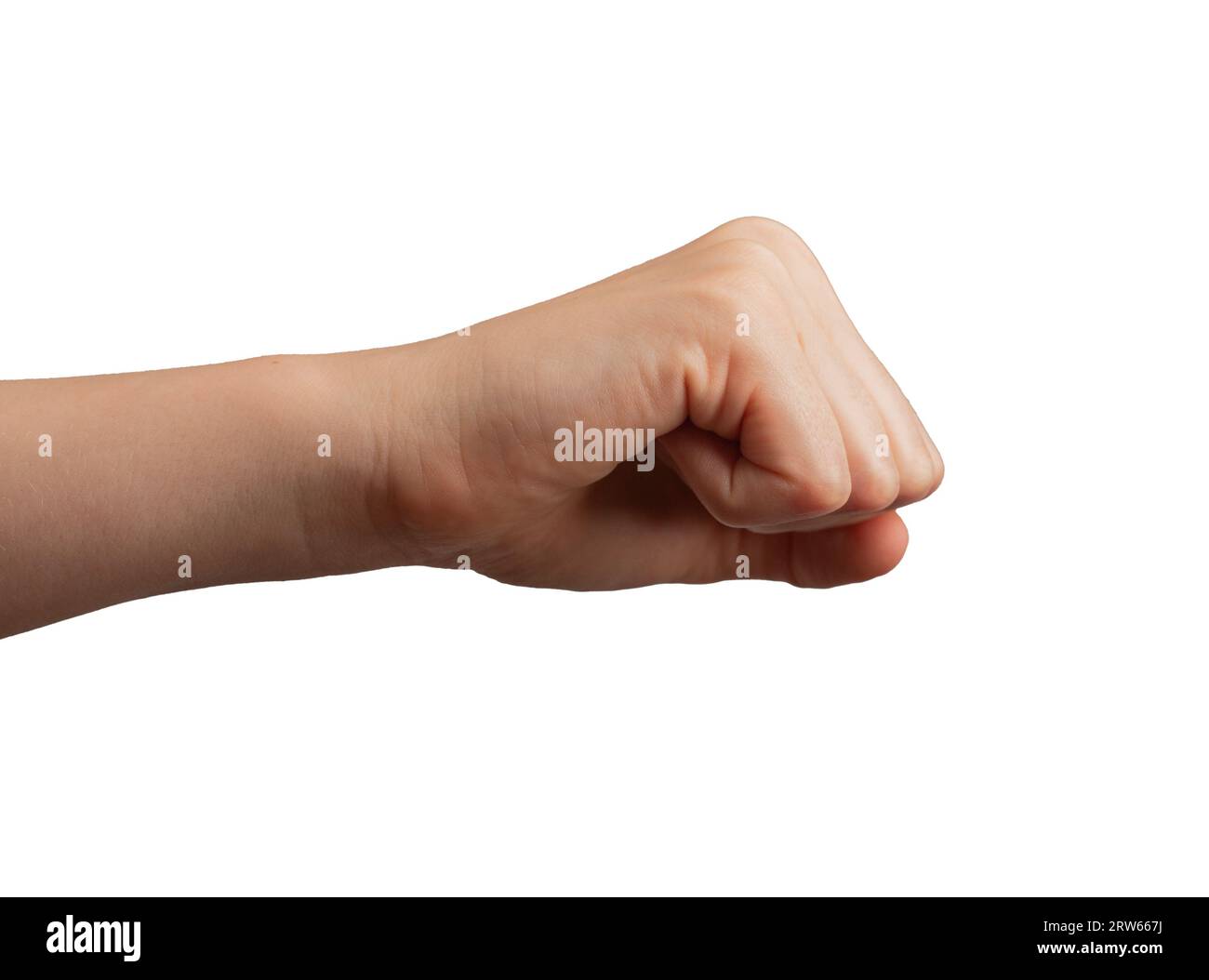 Fist outstretched forward, side view, isolated on white background ...