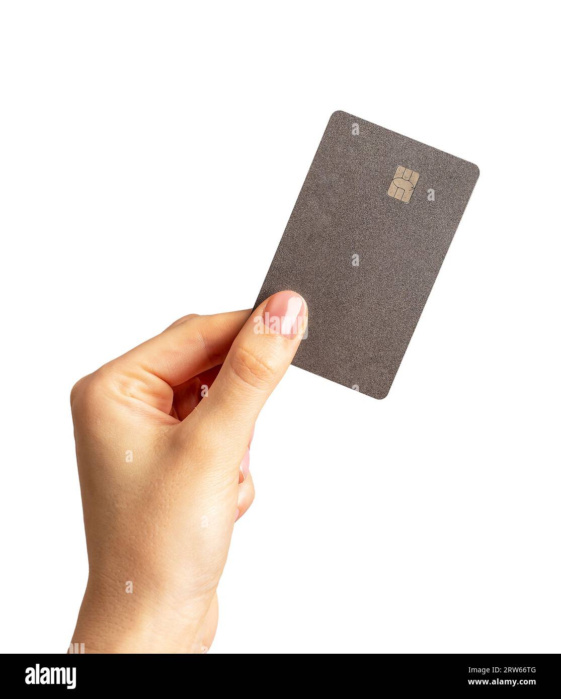 Hand holding bank plastic card mock up isolated on white Stock Photo ...