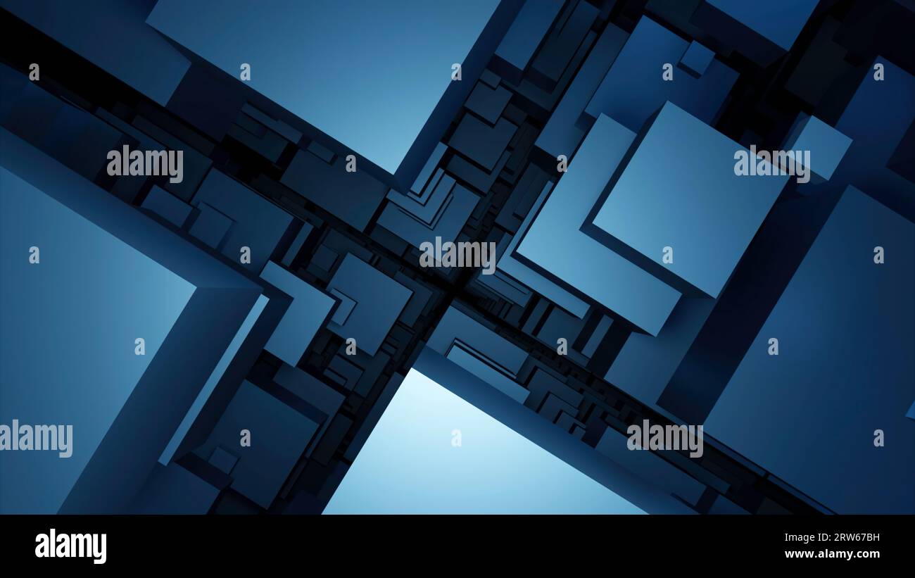 Movement through 3d space with cubes. Design. Tunnel with 3d lips in ...