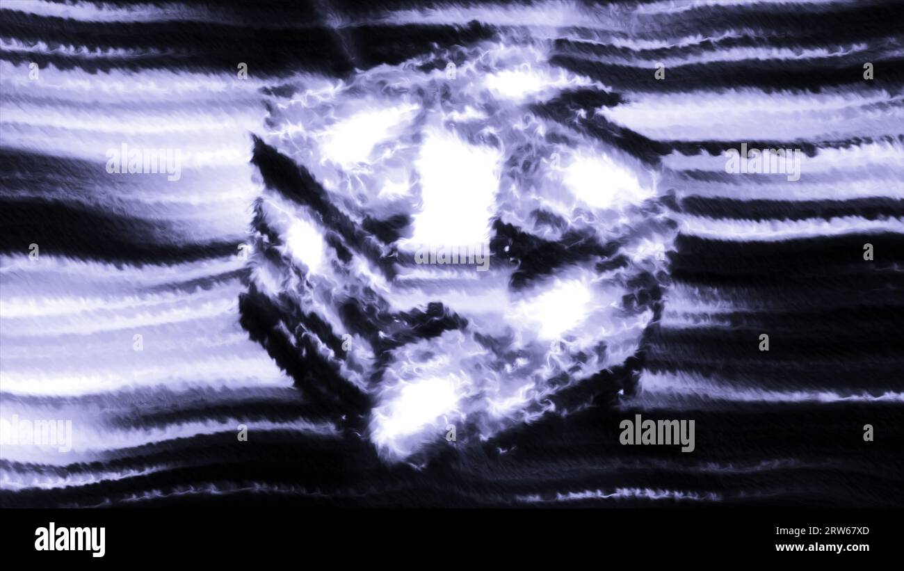 Glowing cube opening in space. Motion. Pixel animation with flickering ...