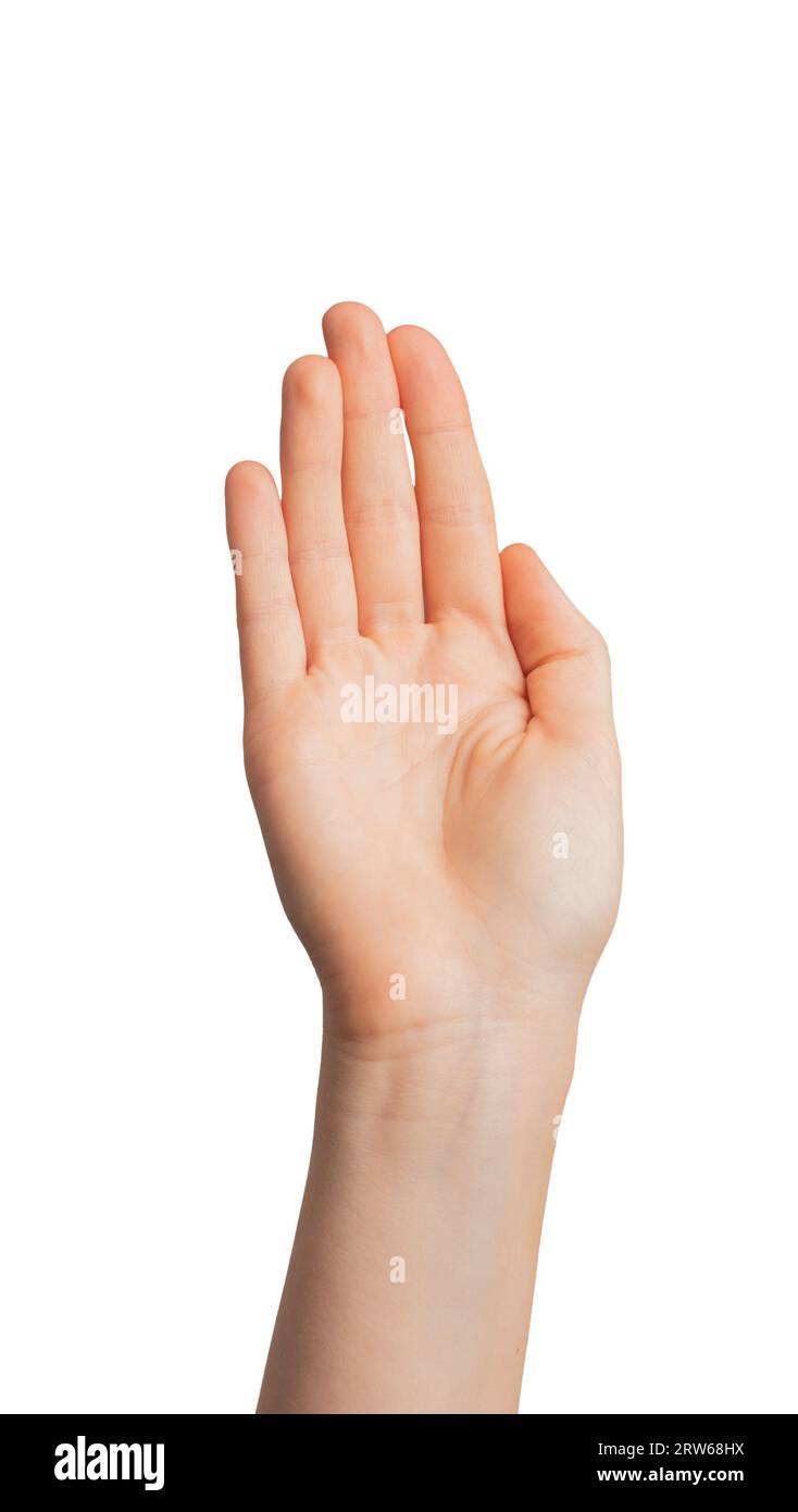 Hand waving, greeting gesture, saying hi, hello, good bye, isolated on ...