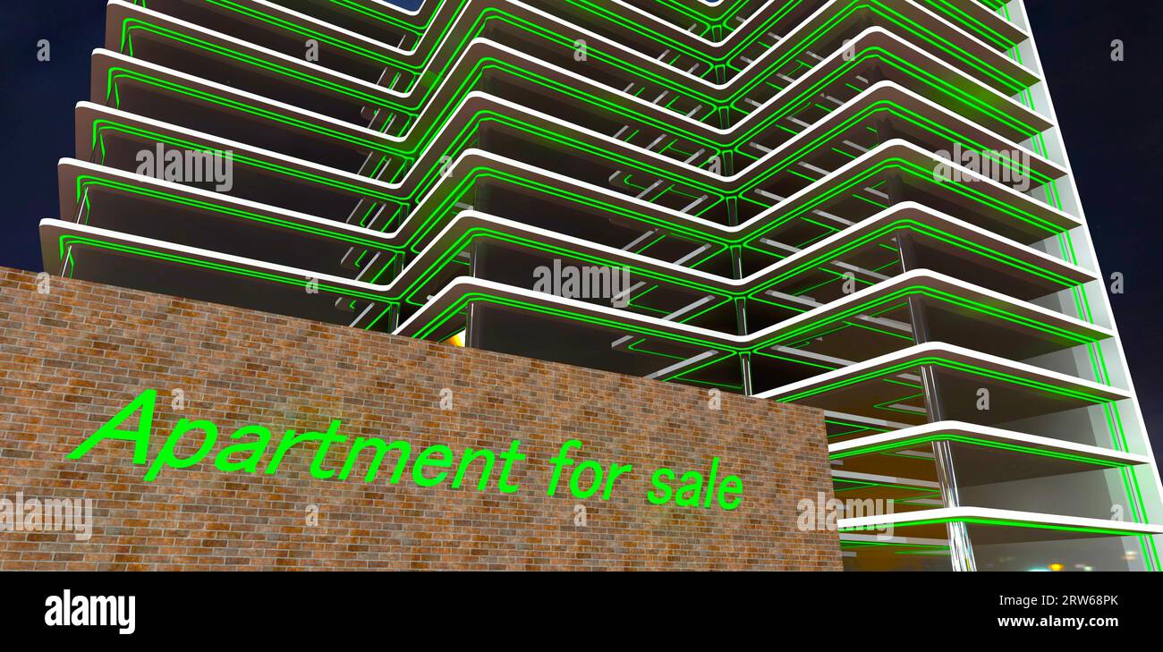 Apartment for sale. Advertisement on the brick wall near the low-rise ...