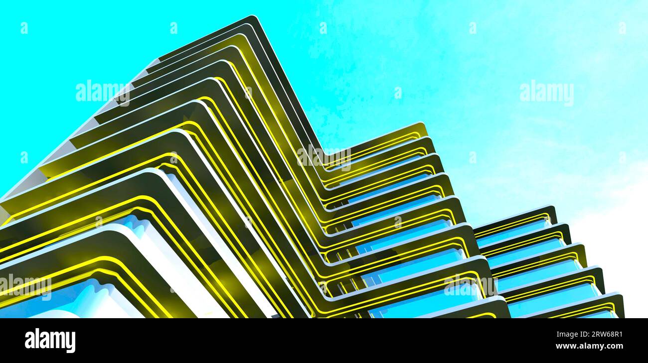 Bottom view of the apartment low-rise building with day facade ...