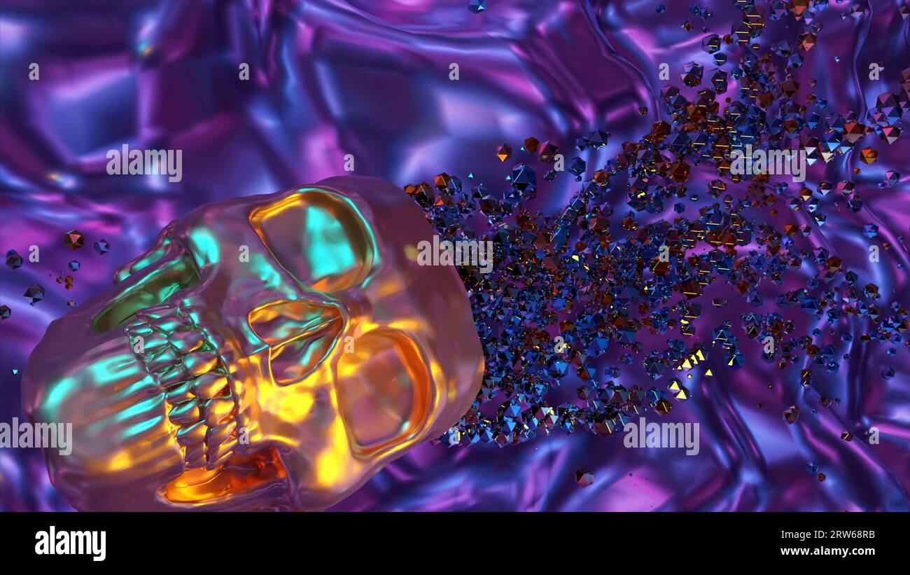 Stylish animation with 3d skull. Design. Colorful 3d animation with ...