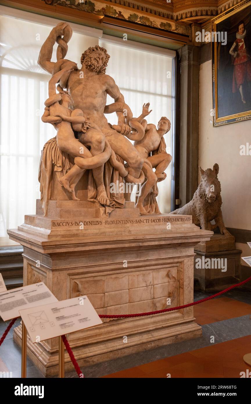 A sculpture of Laocoon, a Trojan priest and his sons being crushed by ...