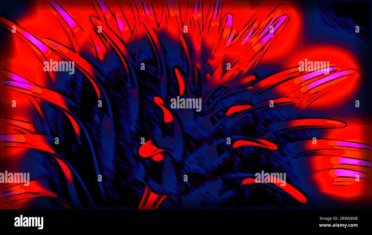 3D animation of moving neon spikes. Design. Bright glowing spikes move ...