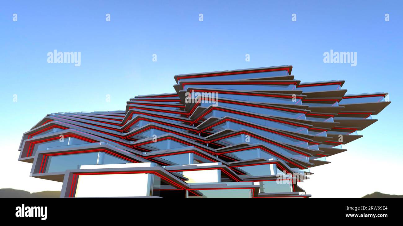 Unique architectural shape of the elite apartment building with console ...