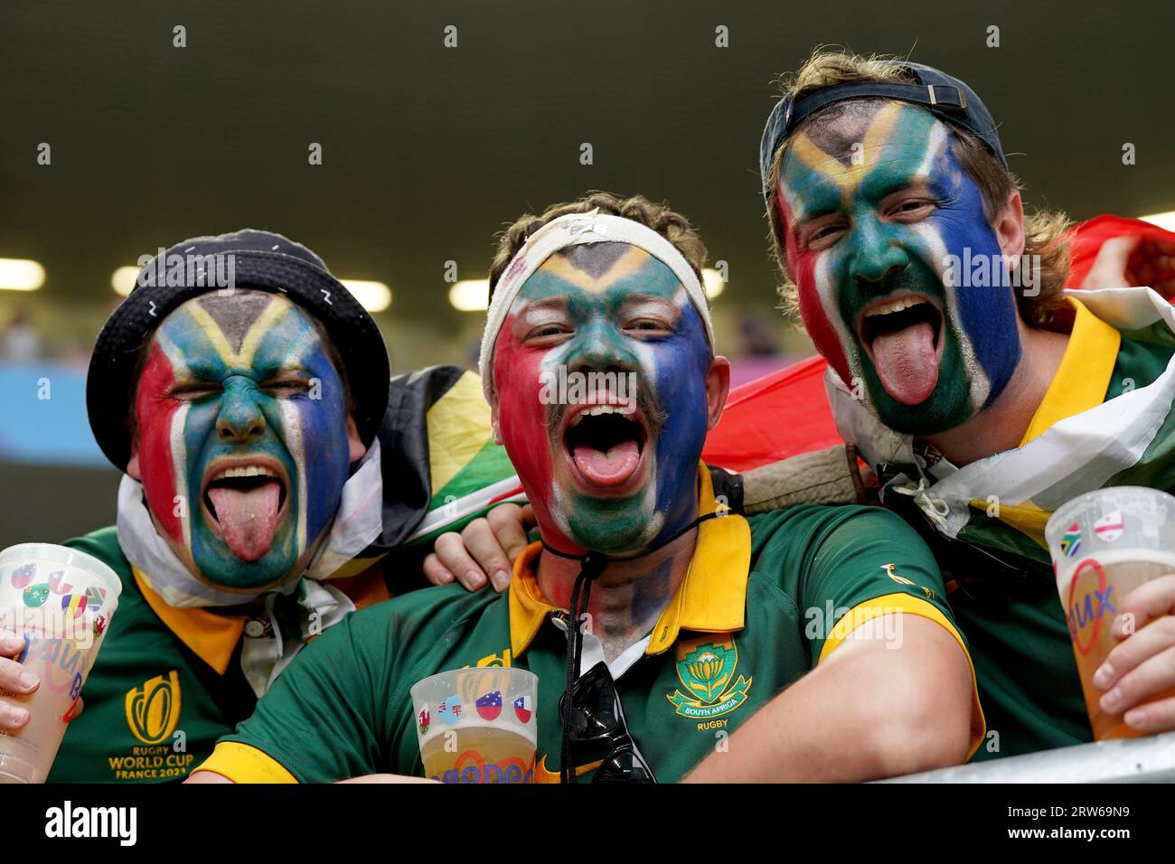 South Africa fans with face paint seen ahead of the Rugby World Cup ...