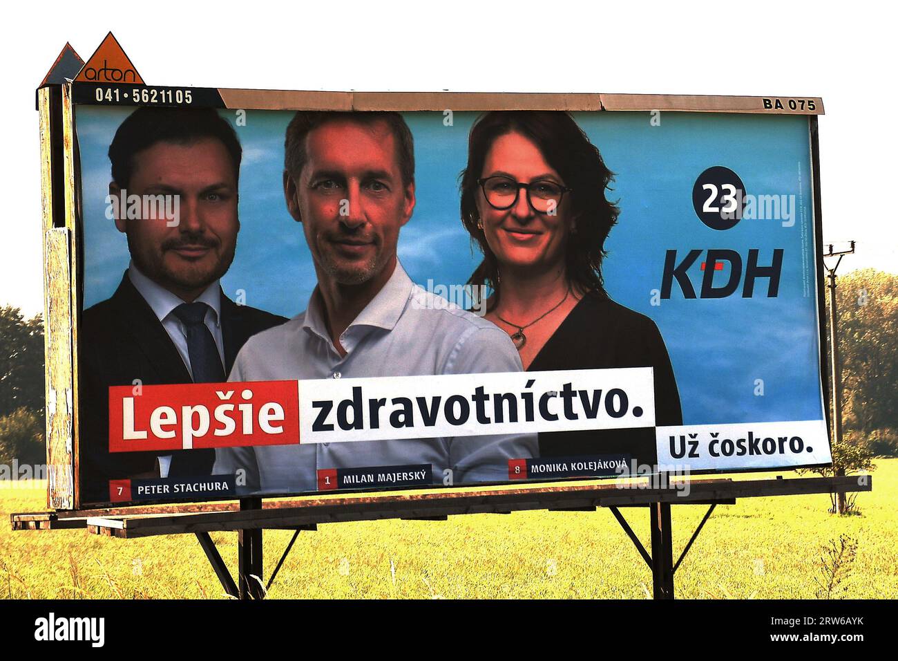 Election poster, billboard with photo of leaders Milan Majersky,Monika ...