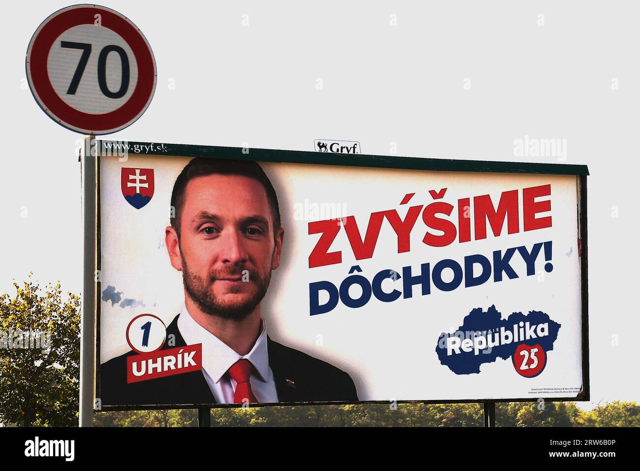 Election poster, billboard with photo of leader Milan Uhrik of party ...