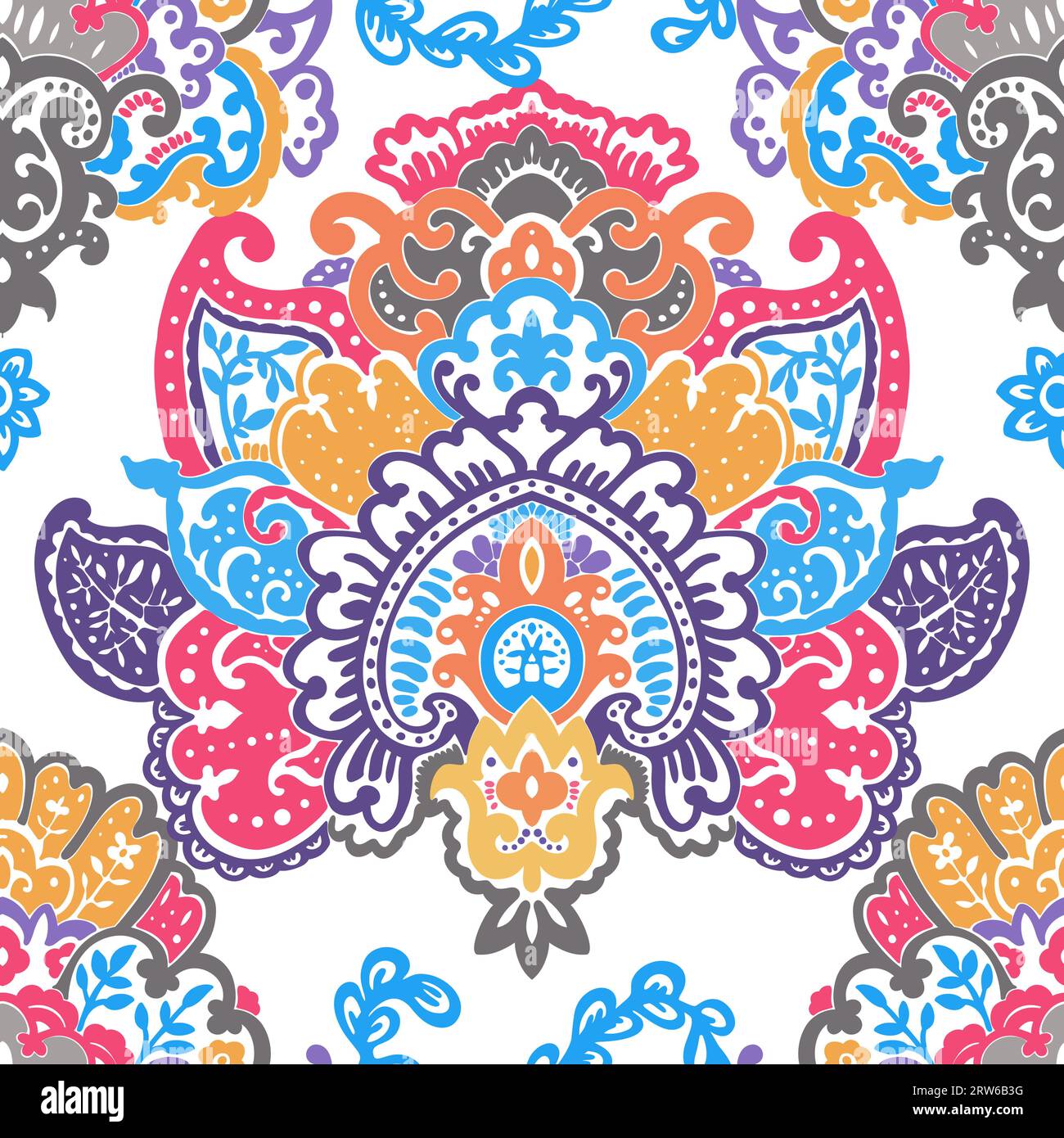 Flourishing plants and colorful flowers with swirls, stems and branches ...