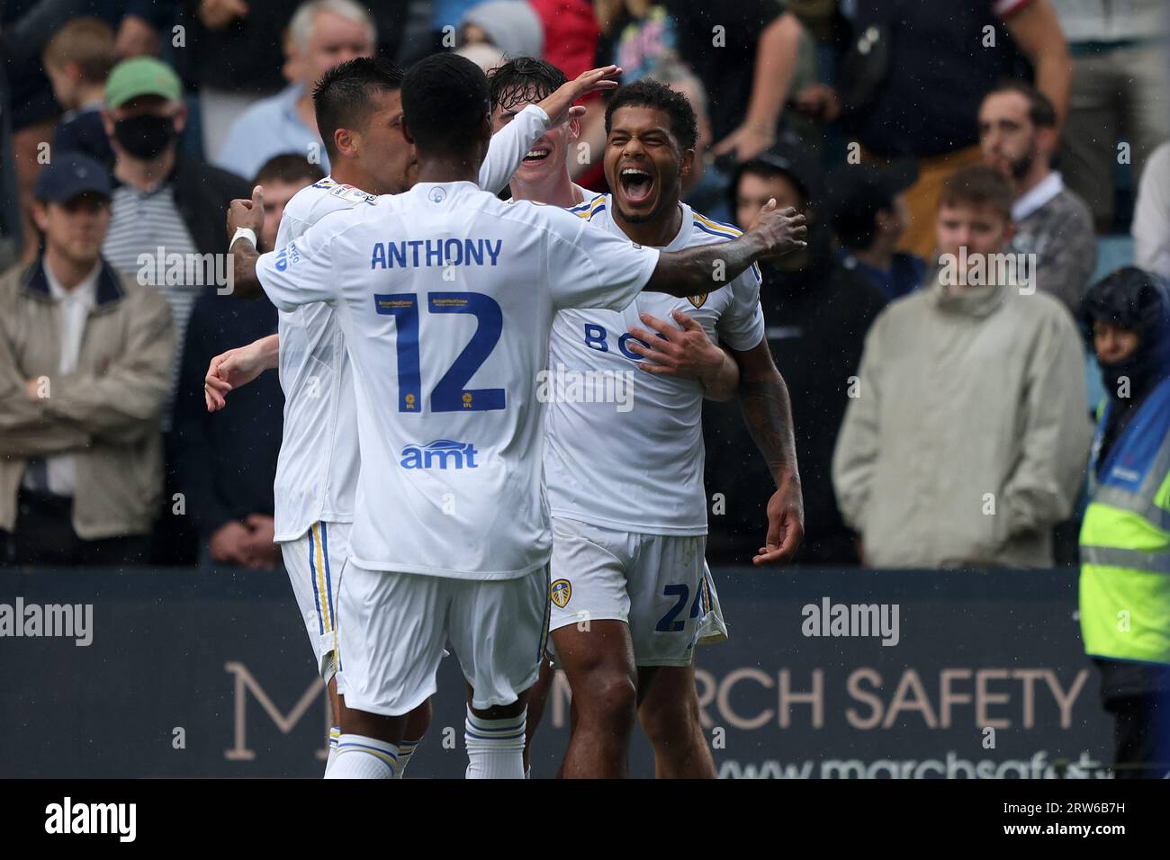 Leeds United's Georginio Rutter (right) celebrates scoring their side's ...