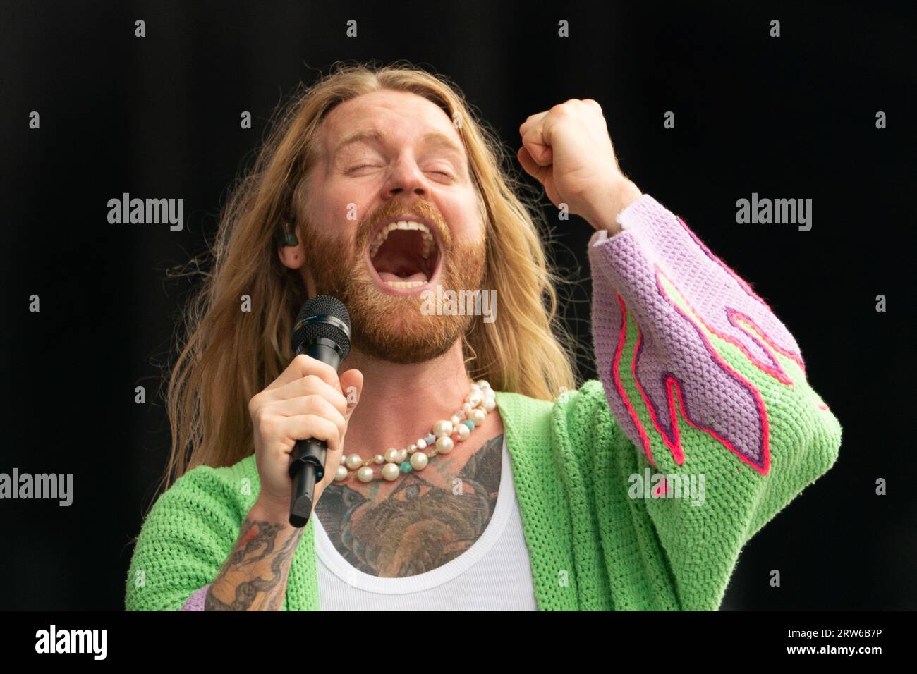 Sam Ryder performing on stage at Radio 2 in the Park at Victoria Park ...