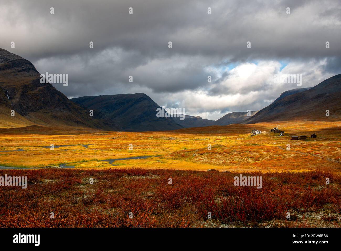 Beautiful autumn colors on the mountains around Salka Mountain Hut on ...