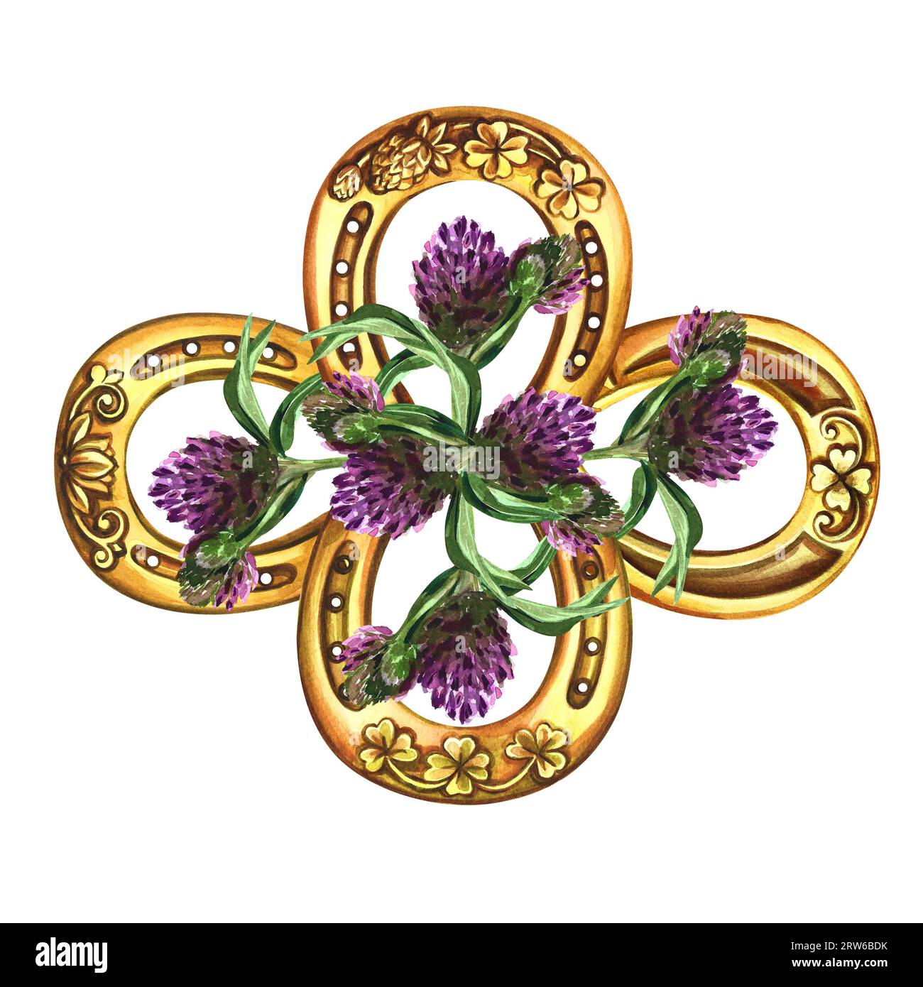 A composition of horseshoes and clover. A symbol of good luck. Handmade ...