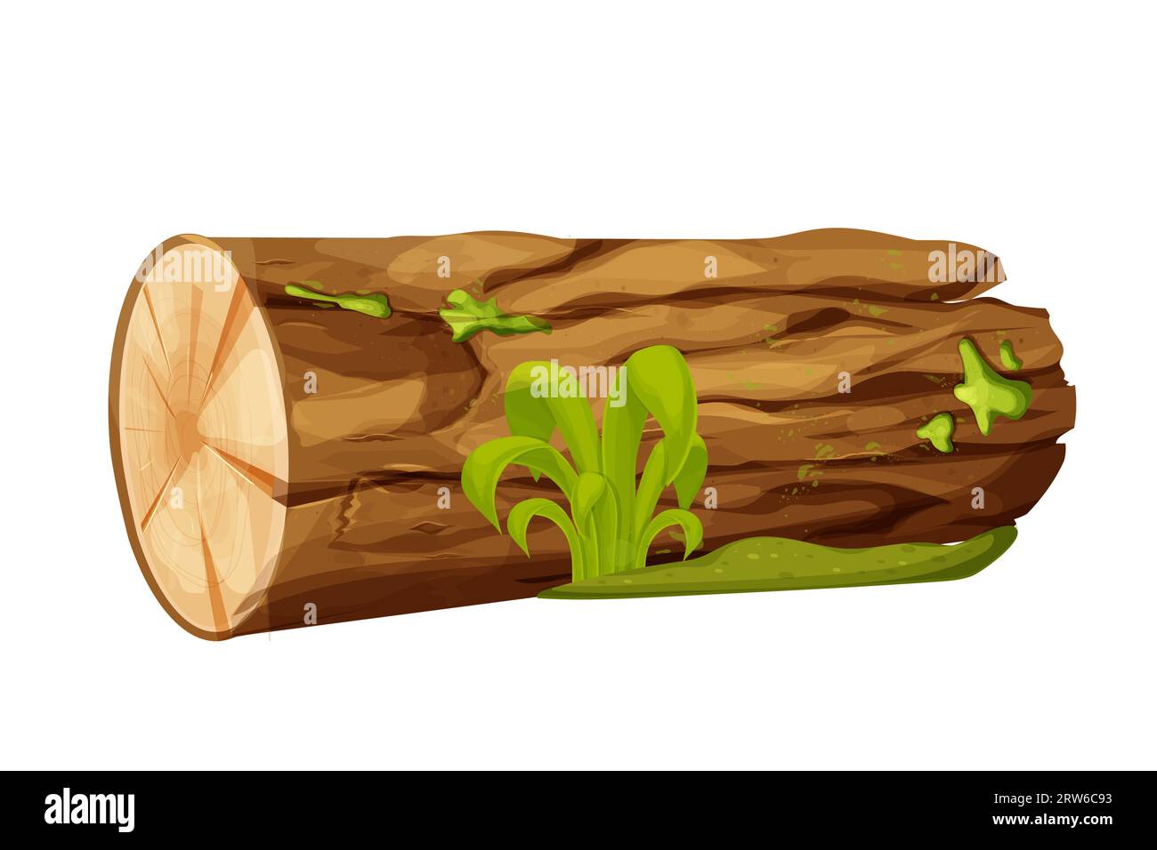Tree log, wood, forest trunk with moss and grass in cartoon style ...