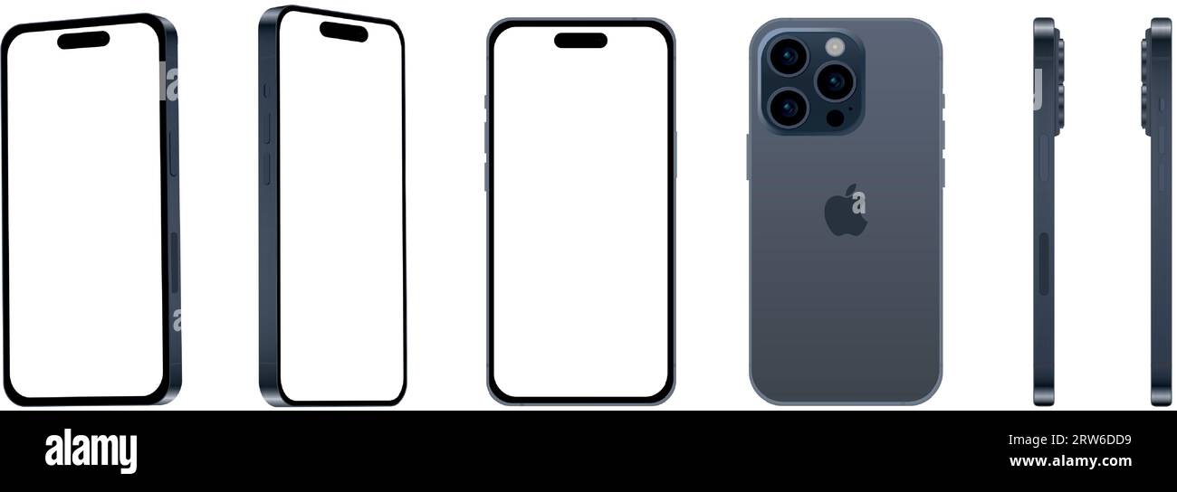 Set of 6 pieces at different angles, blue titanium smartphone Apple ...