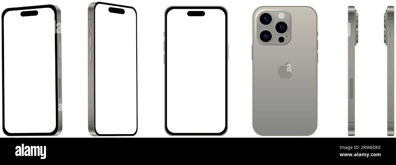 Set of 6 pieces at different angles, natural titanium smartphone Apple ...