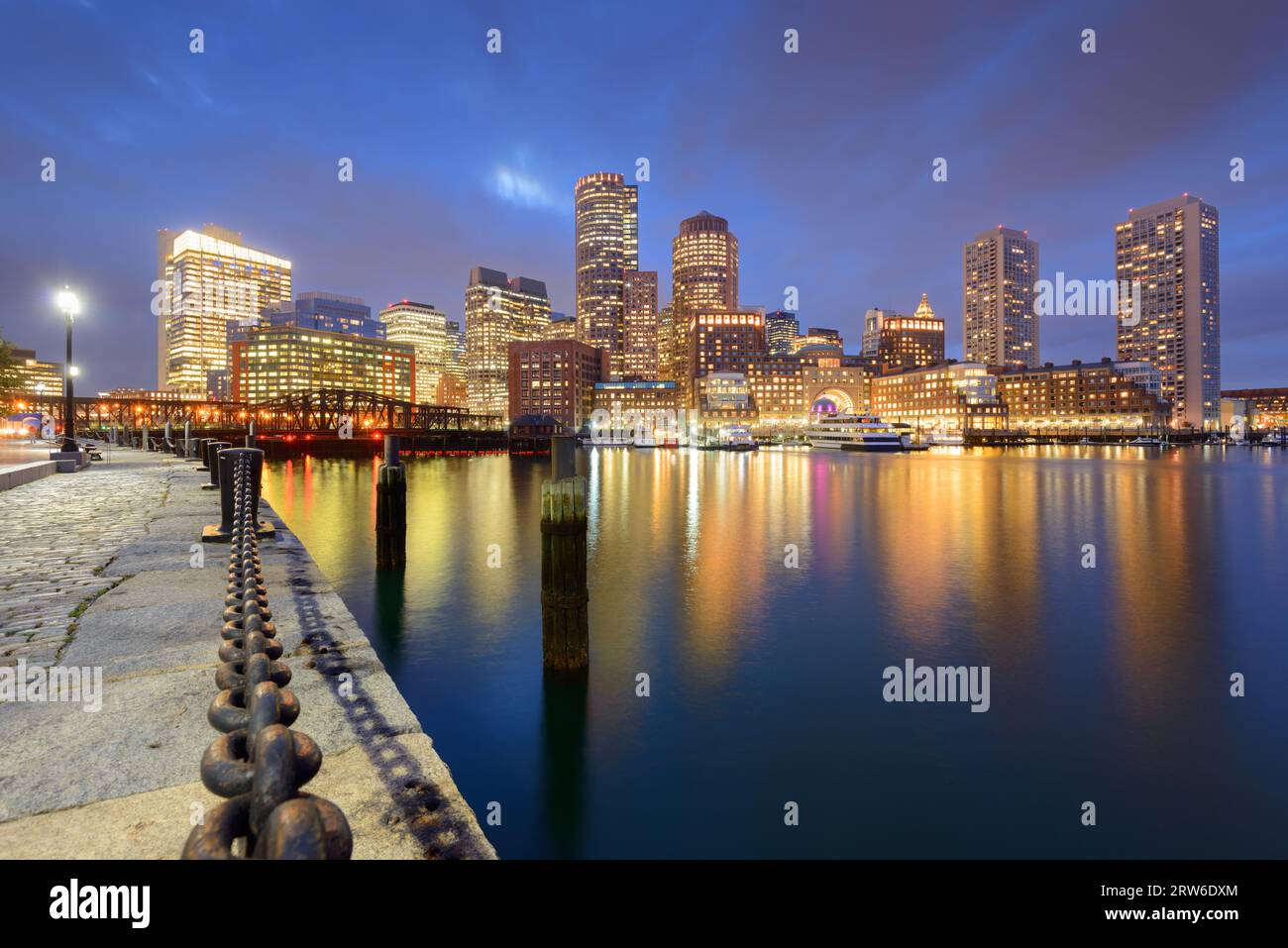 Boston, Massachusetts, USA harbor and cityscape at dusk Stock Photo - Alamy