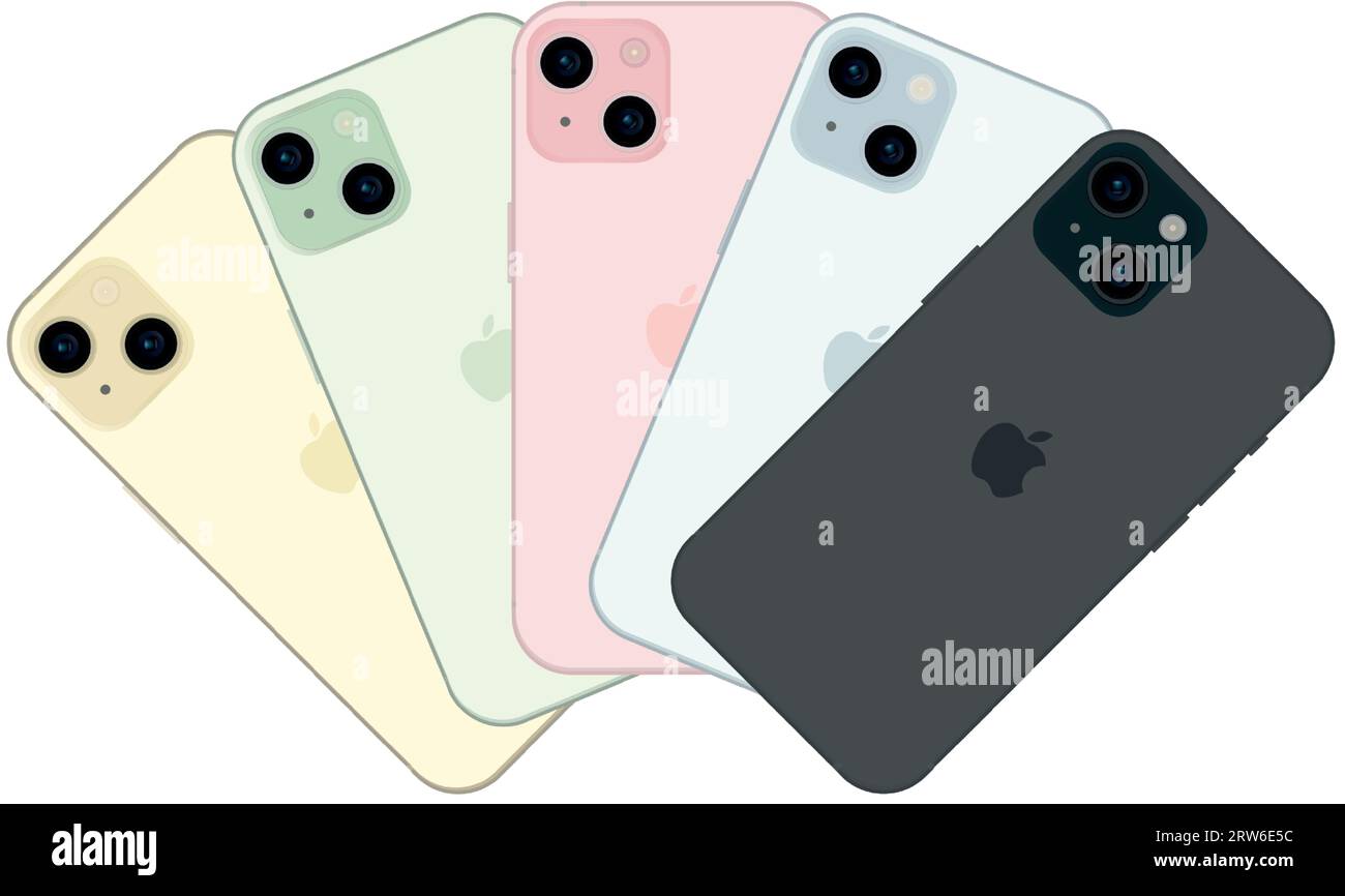 New Apple iPhone 15, modern smartphone gadget, set of 5 pieces in new ...