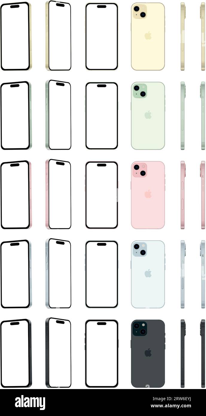 New Apple iPhone 15, modern smartphone gadget, set of 5 pieces in new ...