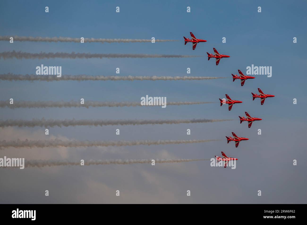The Red Arrows perform a delayed aerobatic display - The Duxford Battle ...