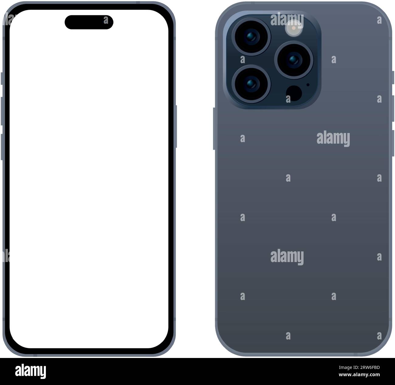 New blue TITANIUM smartphone model 15 PRO, mockup template on white ...