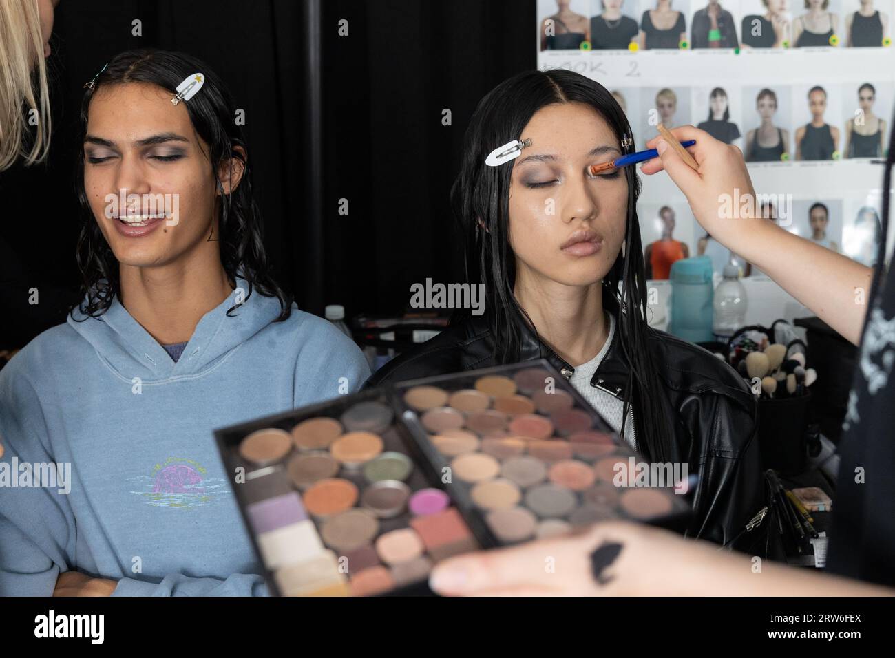 London, UK. September 17, 2023. Models backstage at the J E CAI Spring ...