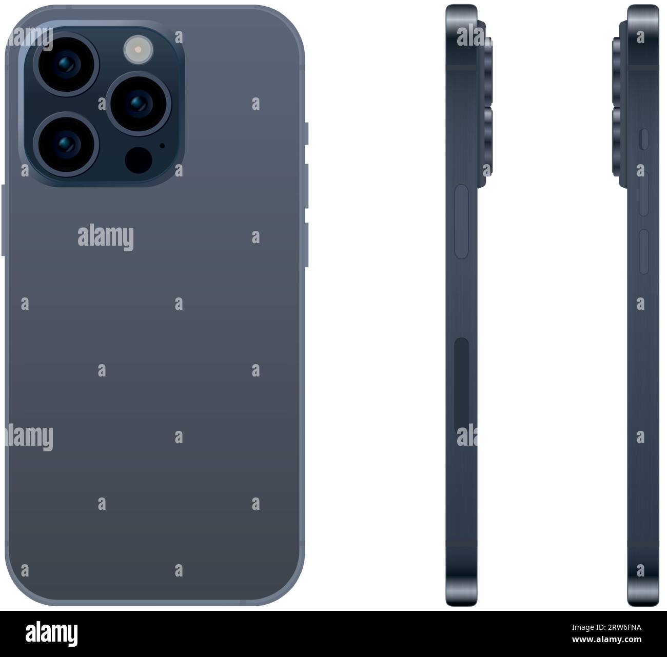 New blue TITANIUM smartphone model 15 PRO, mockup template on white ...